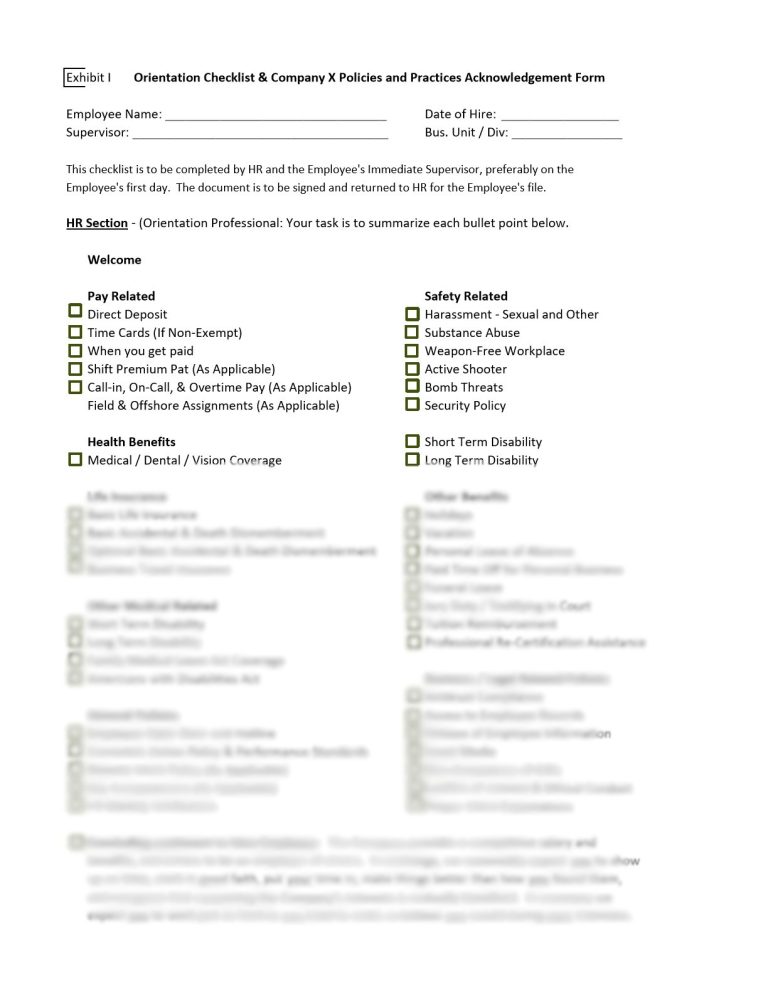 Orientation Policy Acknowledgement & Checklist for New Hires