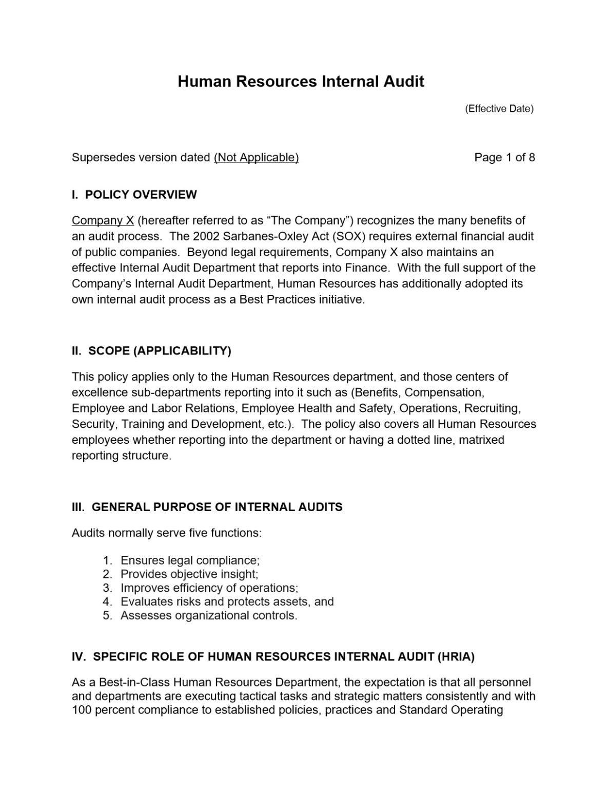 Human Resources Internal Audit | HR Compliance Checklist